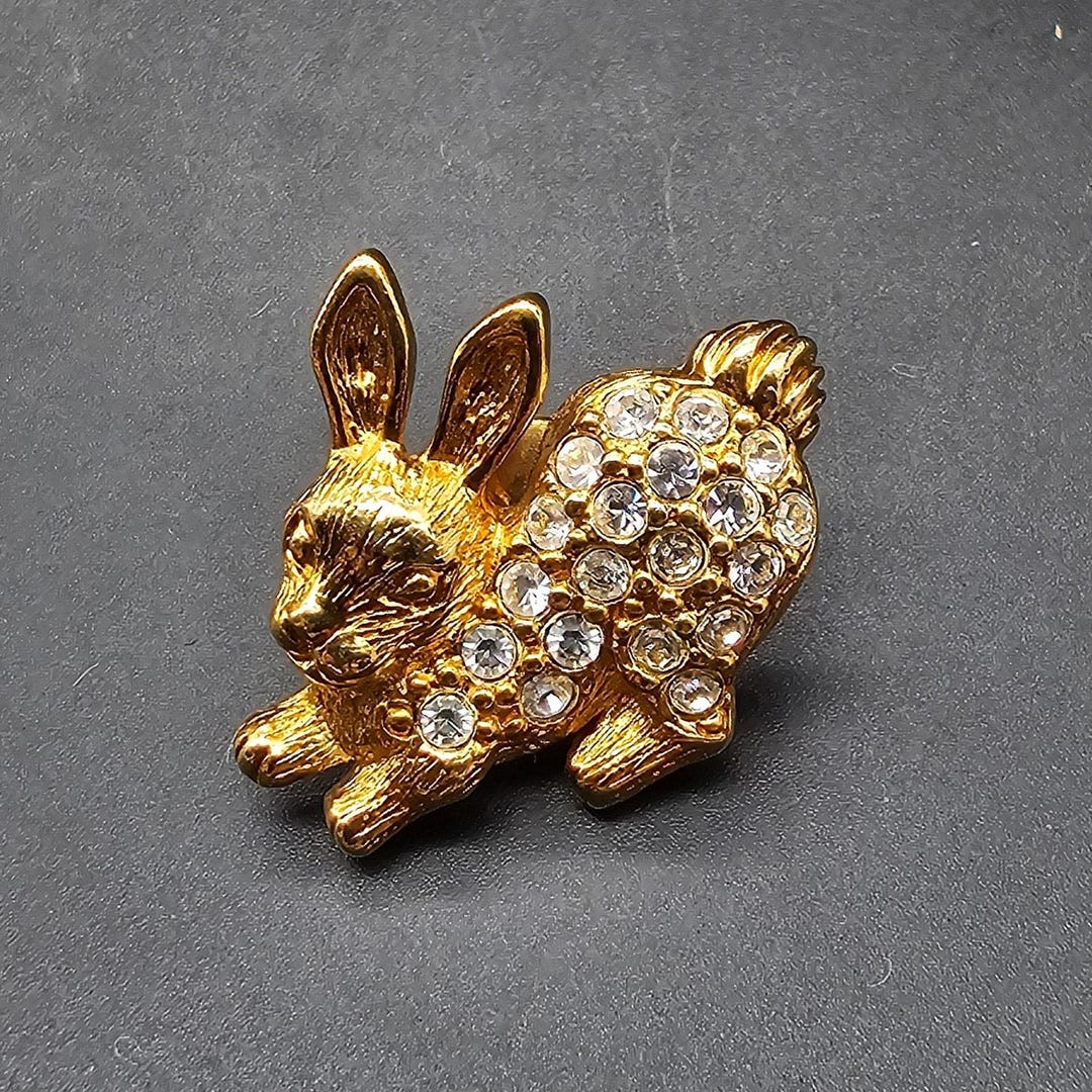 Vintage Avon Bunny Rabbit Pin Gold Tone Rhinestone 1993 Precious Bunny ...