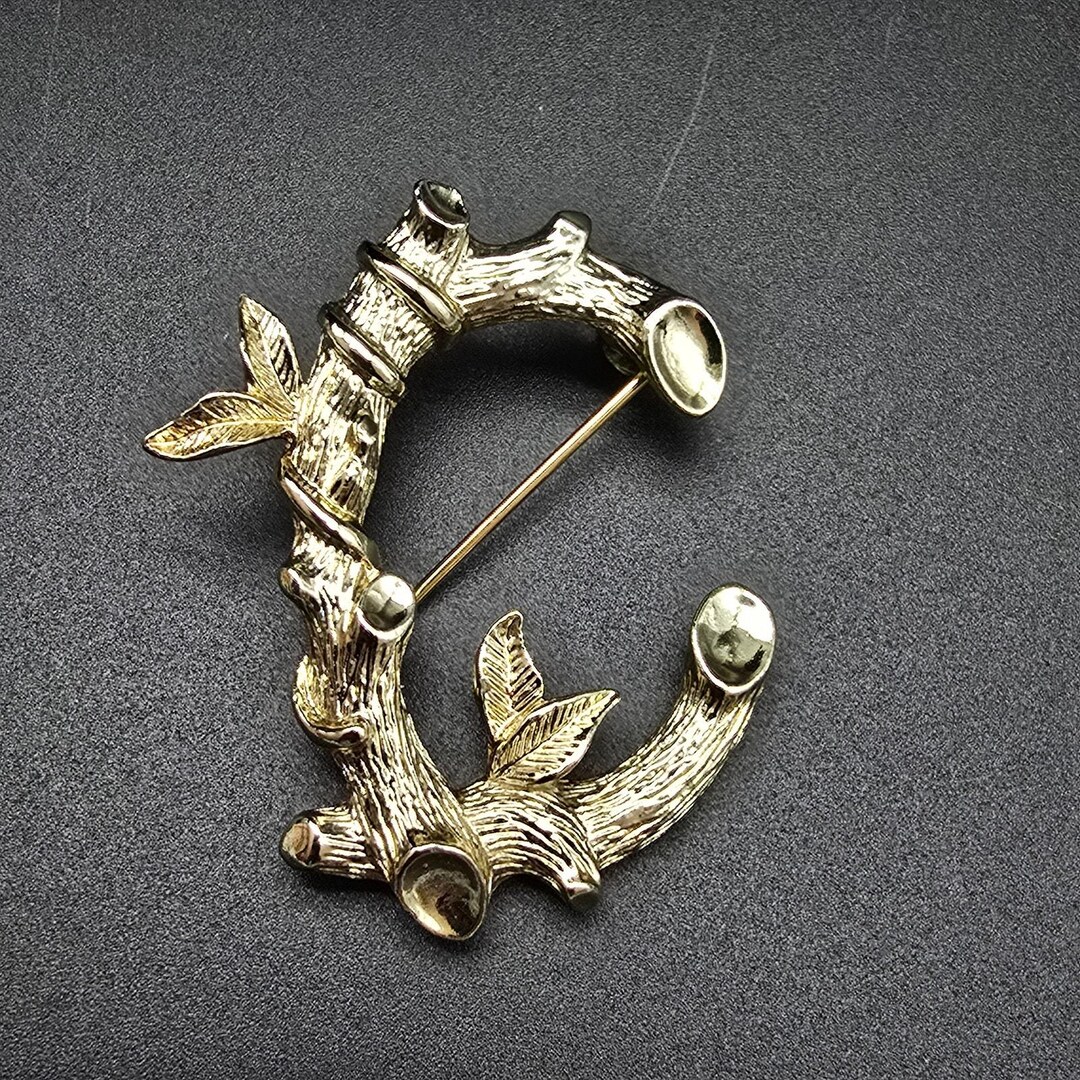 Sarah Coventry Letter C Brooch Tree Branch Light Gold Tone Initial ...