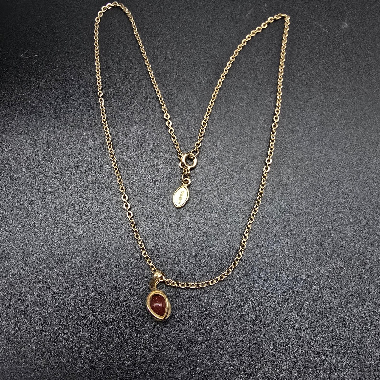 Avon Red Sphere Bead Charm Necklace Gold Tone Vintage Costume Jewelry ...
