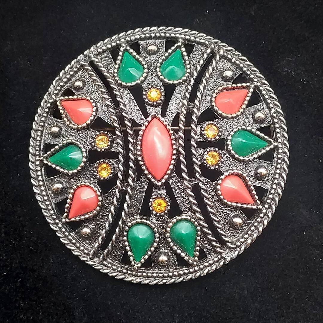 Vintage Emmons Brooch Pendant Large Multicolor Faux Gemstone Costume ...