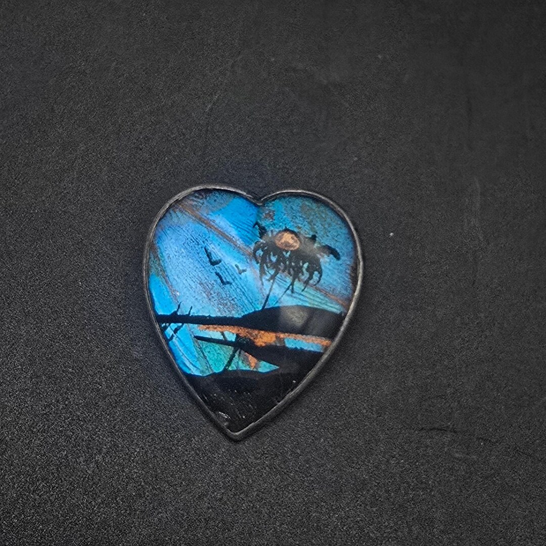Sterling Silver Morpho Butterfly Wing Brooch Heart Shape Beach Theme - Etsy