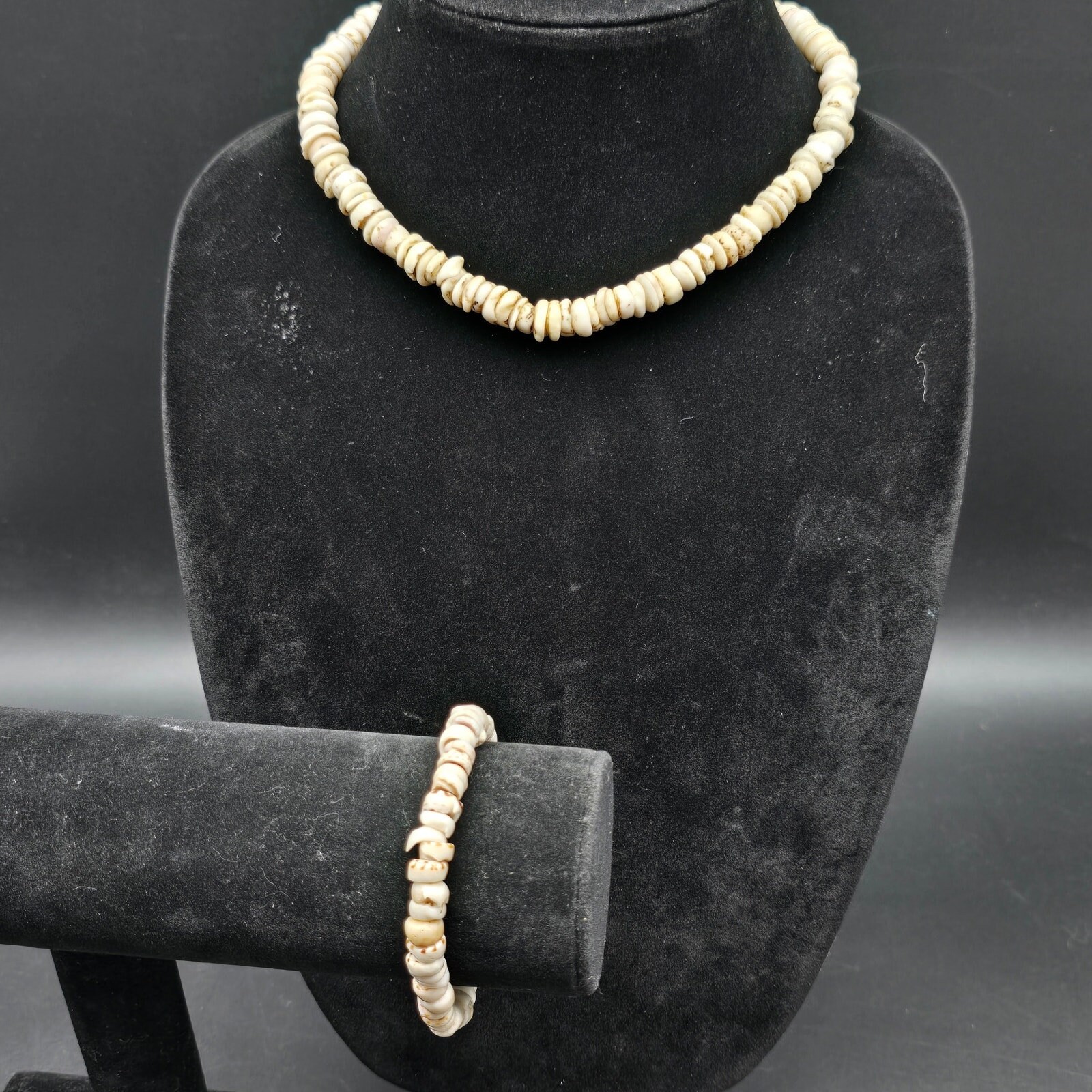 Genuine Vintage Puka Shell Necklace Bracelet Set 1970s Barrel Clasp ...