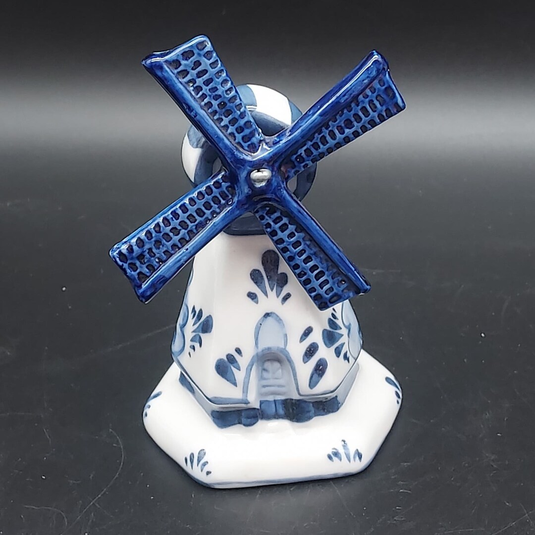 Handpainted Delft Blue Holland Windmill Figurine Blue White Ceramic ...