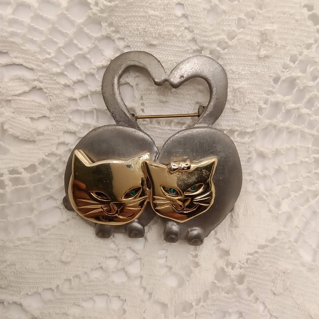 Ultracraft Gold and Pewter Cat Brooch Pin Cat Lover Pewter Cat Jewelry ...