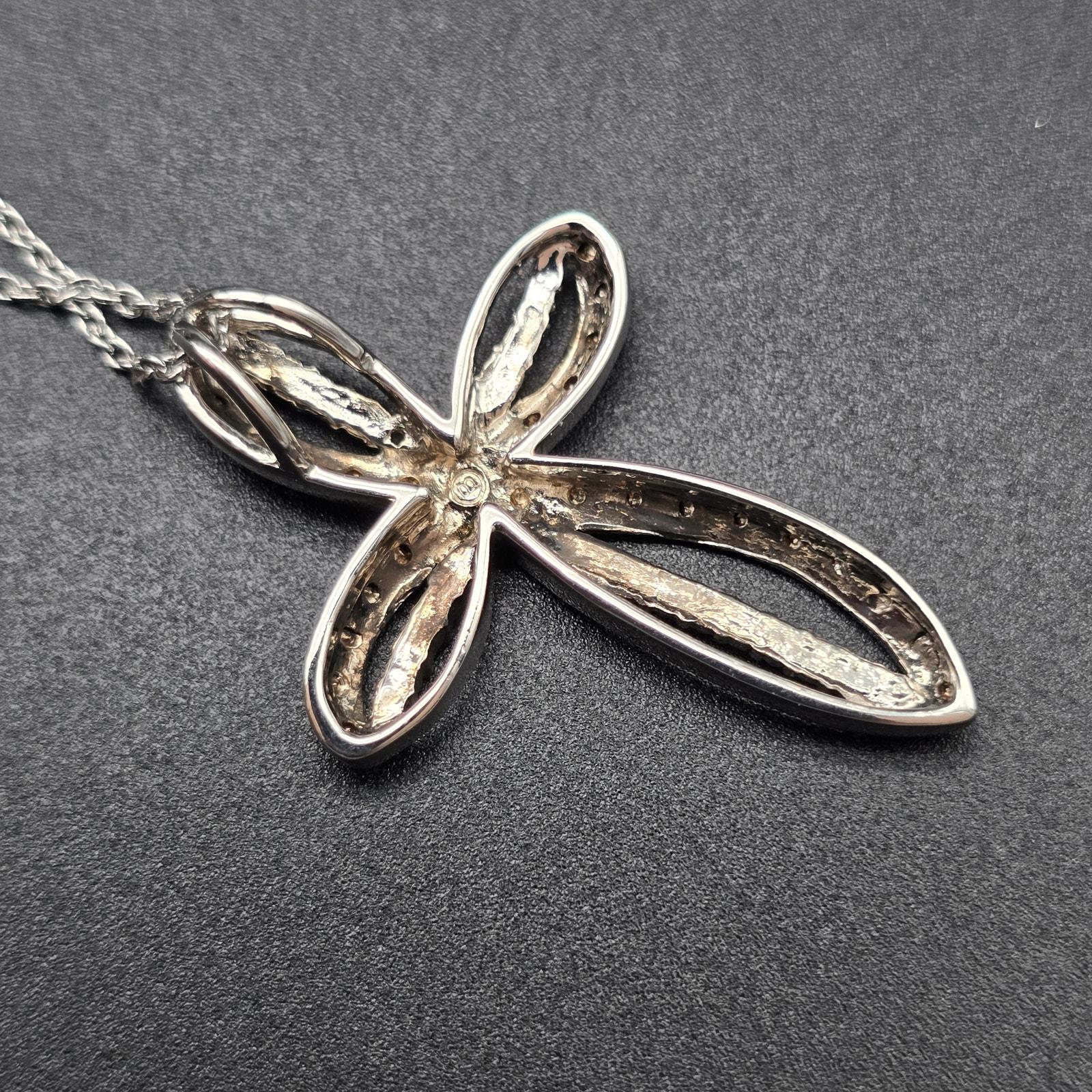 Lab Created Diamond Chip Cross Pendant Necklace Silver Tone Black - Etsy