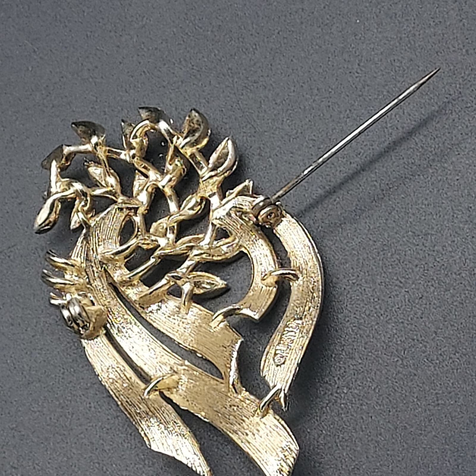 Vintage Lisner Gold Tone Brooch Floral Spray Bow Signed Costume Jewelry ...