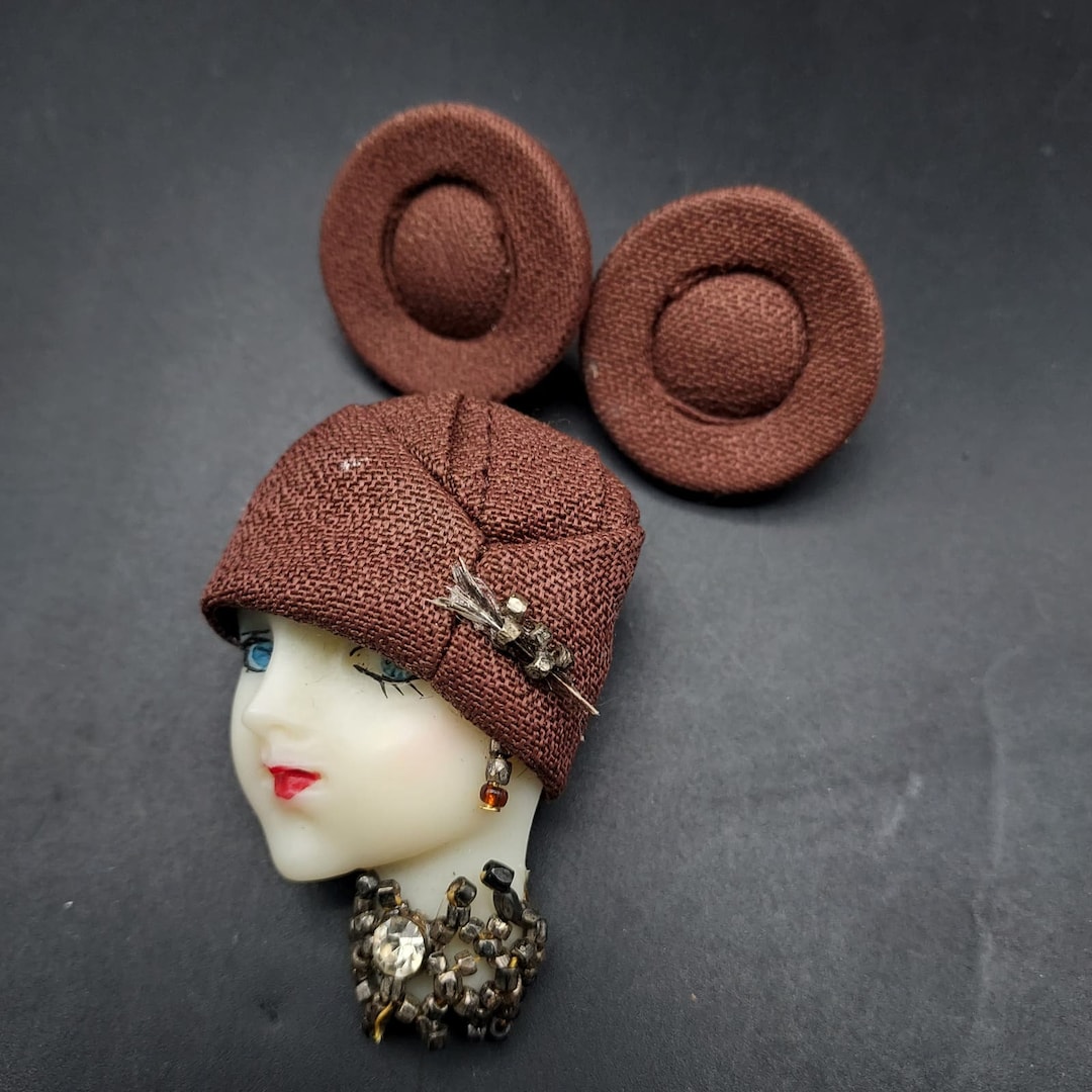 Flapper Girl 1930s Lady Head Brooch Face Artisan Handcrafted Linda ...