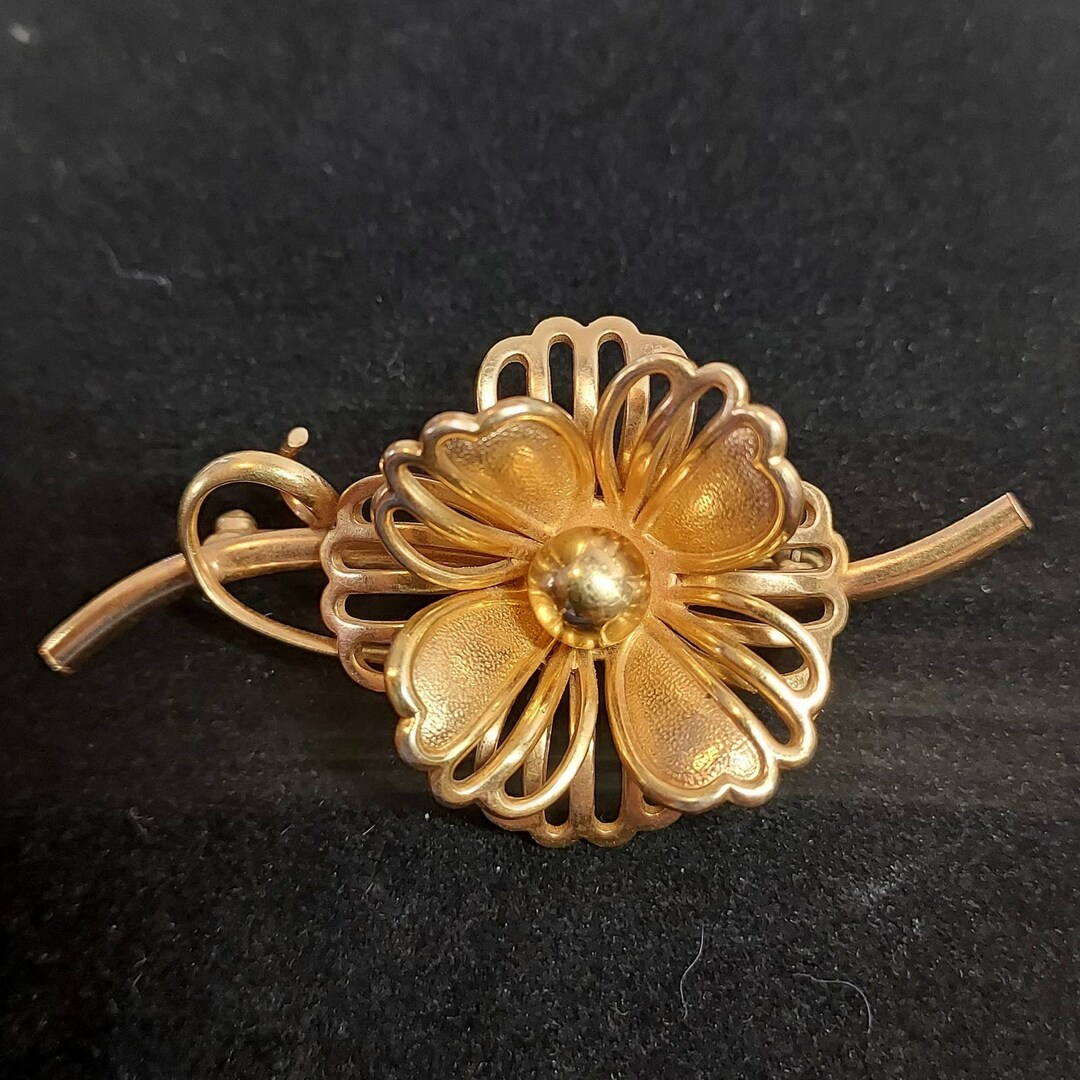 Vintage Forstner 12K GF Gold Tone Flower Brooch - Etsy