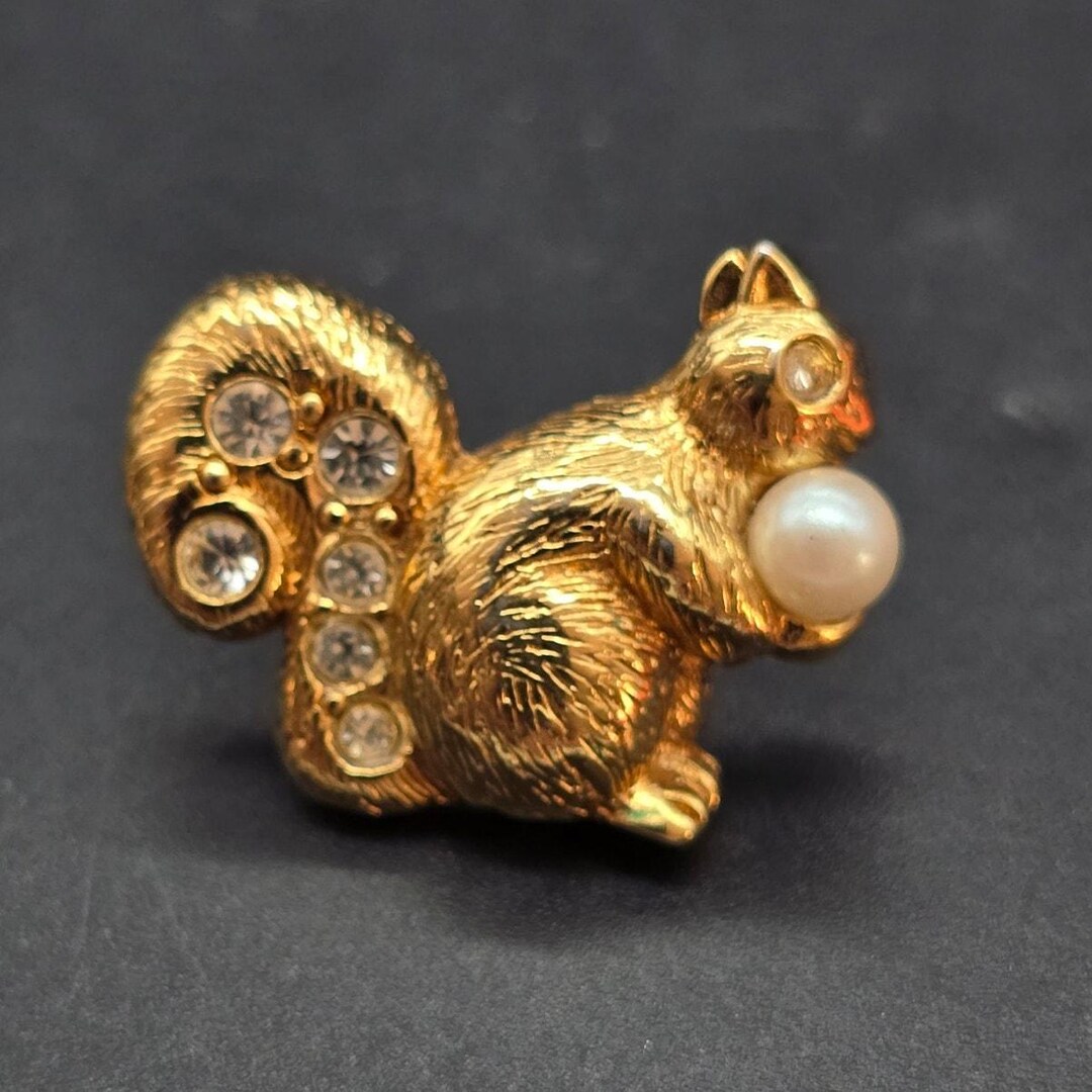 Vintage Avon Squirrel Pin Gold Tone Faux Pearls Woodland Critter 1980 ...