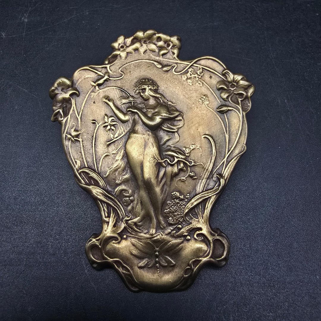 Art Nouveau Goddess Pin Whimsical Siren Fairy Brass Stamping - Etsy