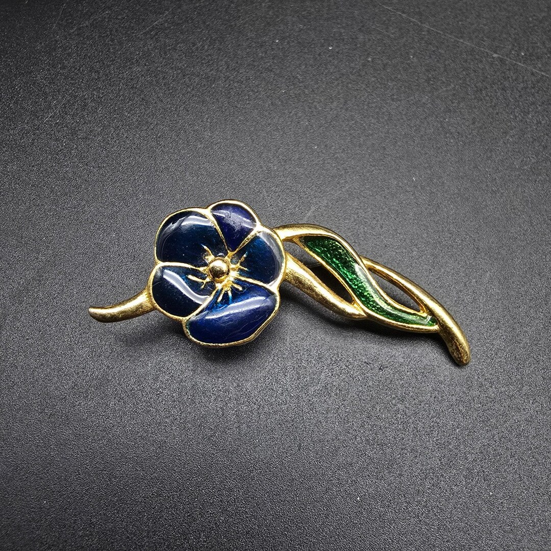 Enamel Blue Flower Brooch Gold Tone Floral 1990s Vintage Costume ...