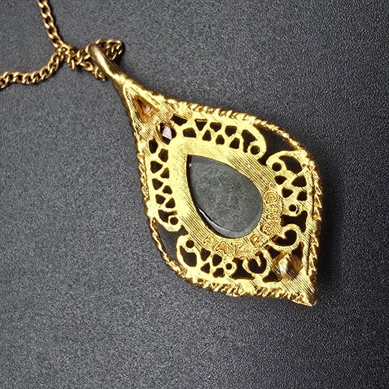 Vintage Jade Diamond Chip Pendant Necklace Gold Tone Filigree - Etsy