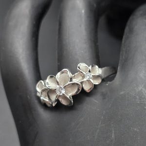 Sterling Silver Flower Ring 925 Three Flowers Cubic Zirconia ...
