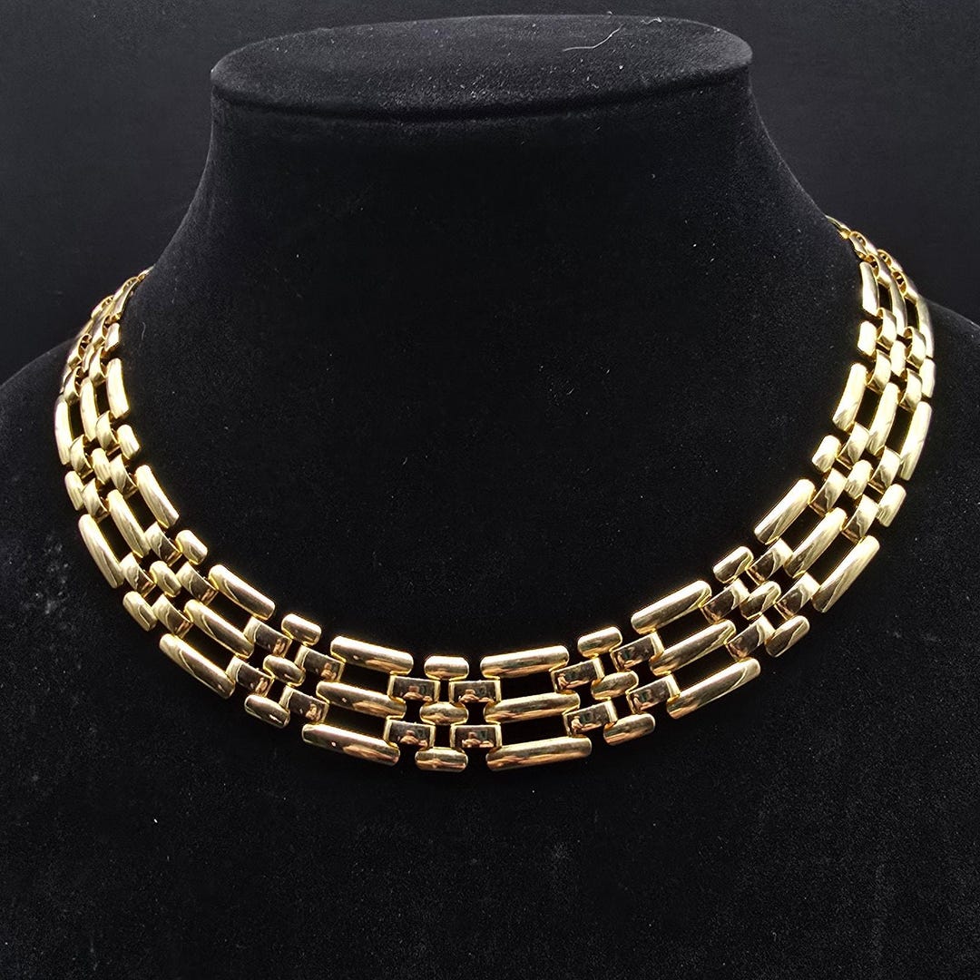 Vintage Chunky Gold Tone Chain Necklace Brick Link Costume Jewelry - Etsy