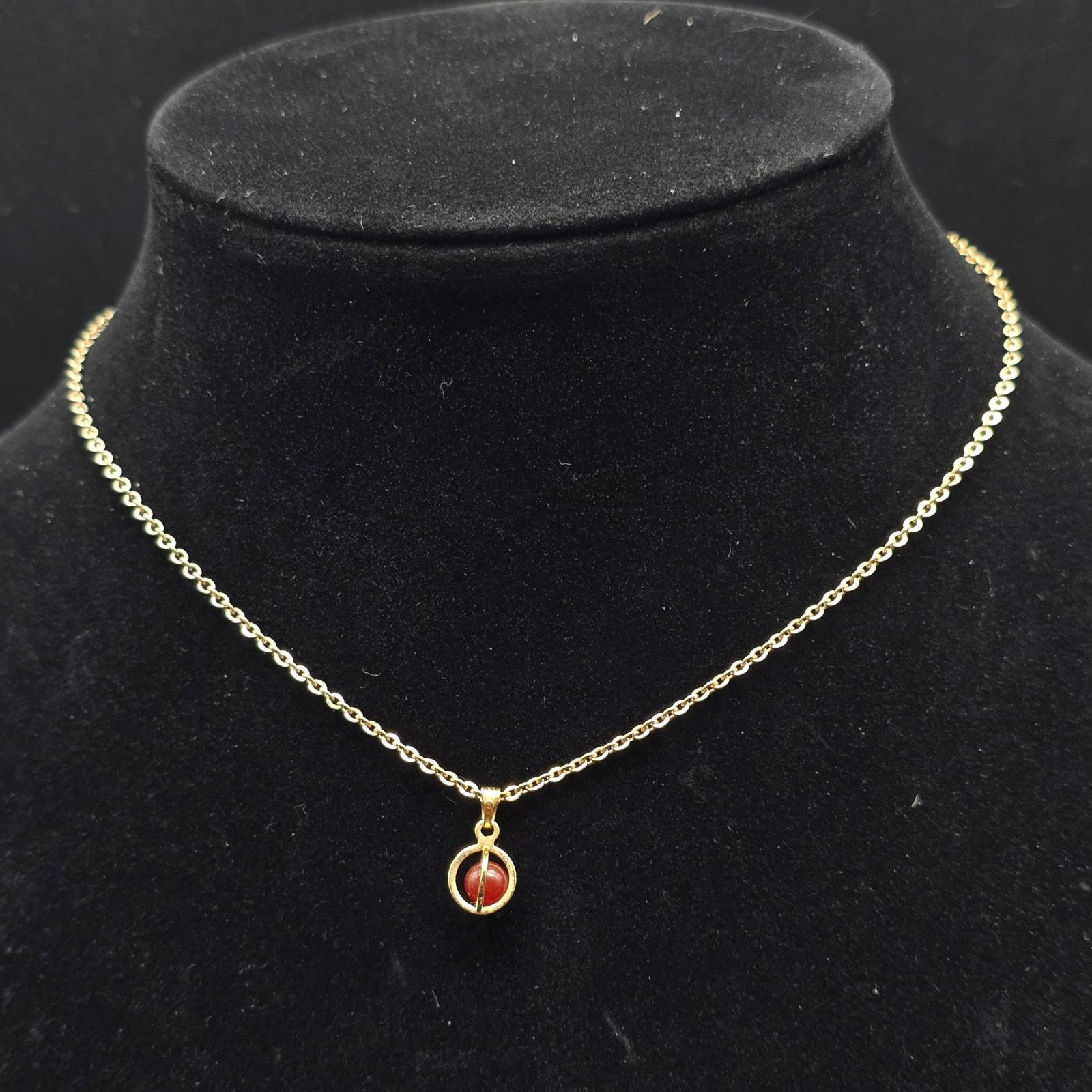 Avon Red Sphere Bead Charm Necklace Gold Tone Vintage Costume Jewelry ...