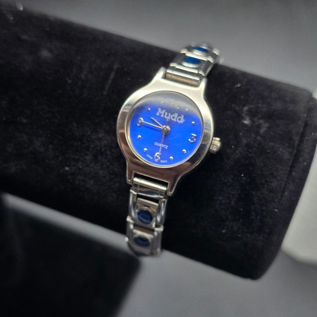 Women's Mudd Stretch Band Watch Blue Silver Tone Quartz WORKS Working ...