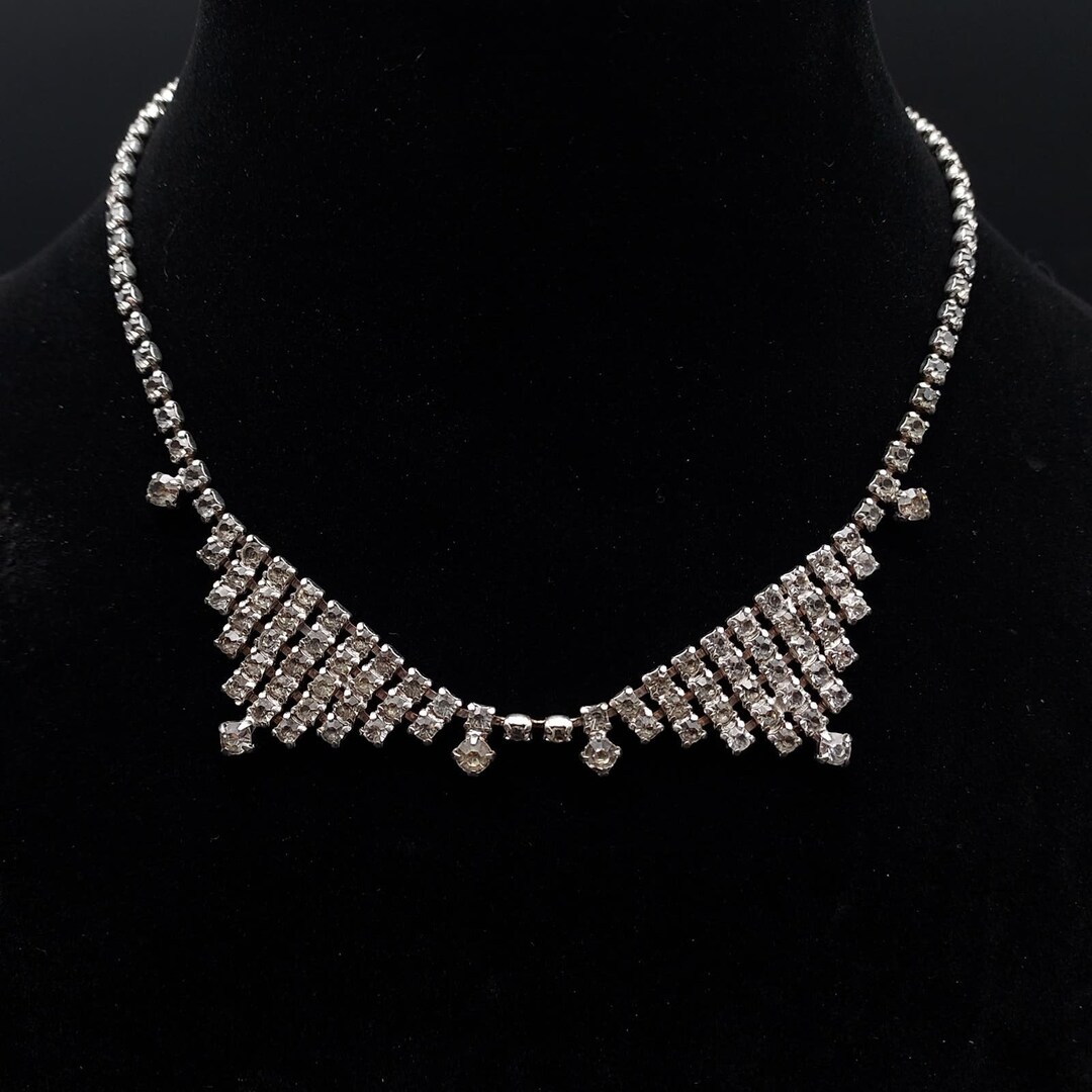 Vintage Rhinestone Collar Necklace 1960s Glam Jewelry - Etsy