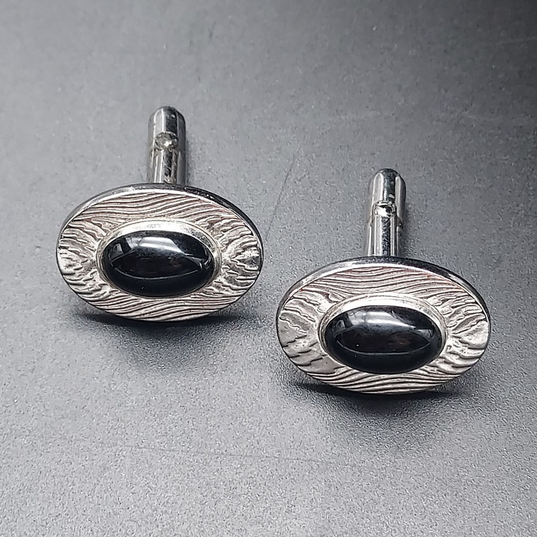 Vintage Anson Silver Tone Black Cufflinks Mens Fashion Accessory - Etsy