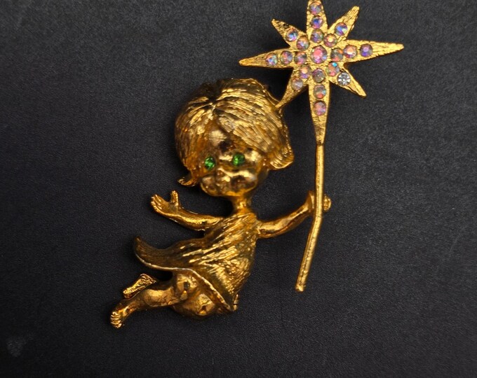 Mylu Angel Wand Brooch Gold Tone Vintage Costume Jewelry - Etsy