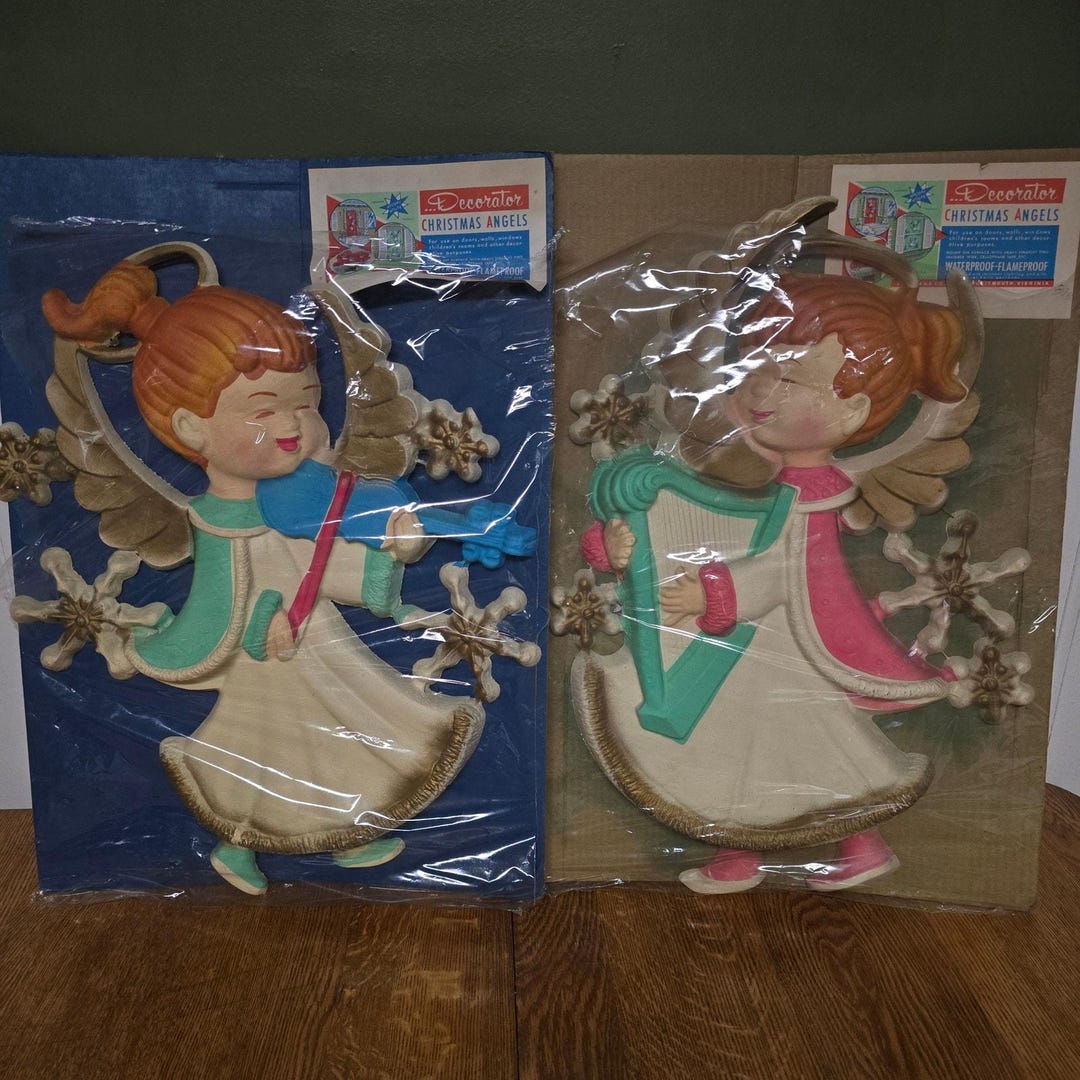 Vintage MCM Angel Decorations Lightweight Molded Plastic NOS Rare Music ...