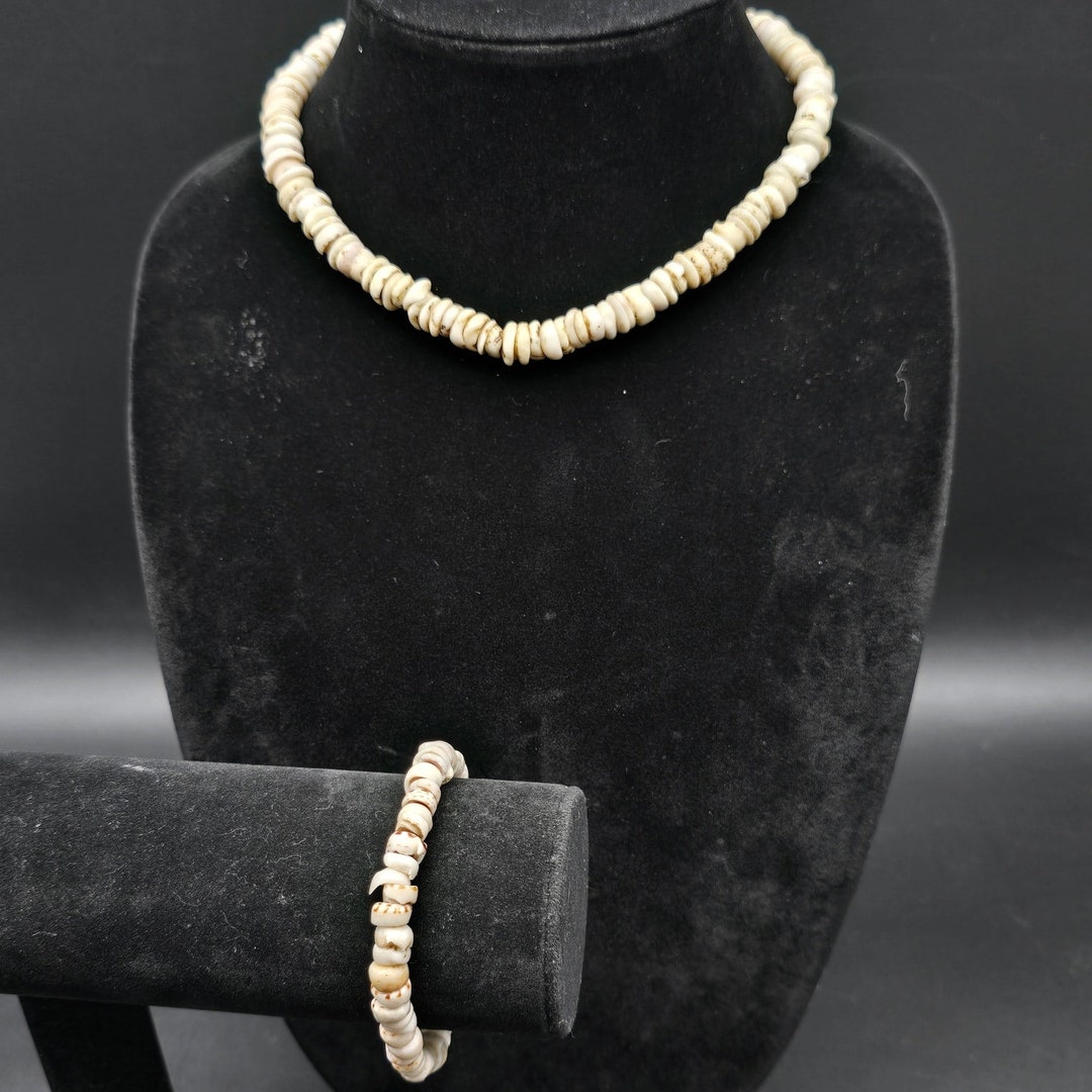 Genuine Vintage Puka Shell Necklace Bracelet Set 1970s Barrel Clasp ...