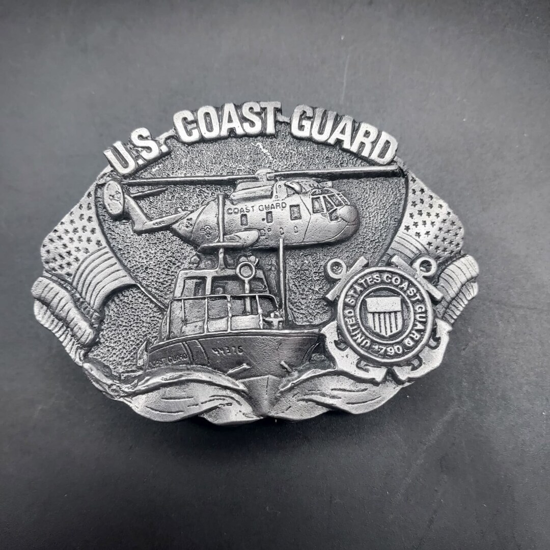Bergamot Brass Works US Coast Guard Belt Buckle Silver Tone Made in USA ...