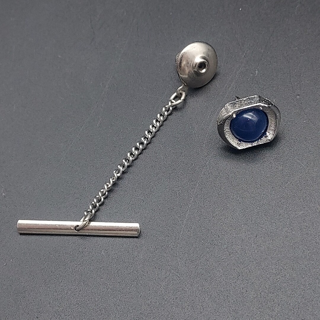 Swank Tie Pin Tie Tack Silver Tone Blue Faux Gemstone - Etsy