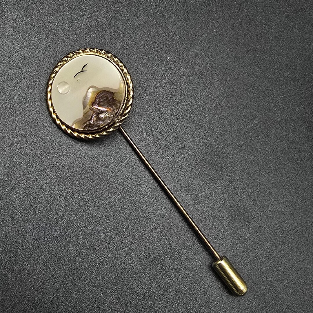 Mother of Pearl Abalone Shell Stick Pin Mountain Scene Vintage Jewelry ...