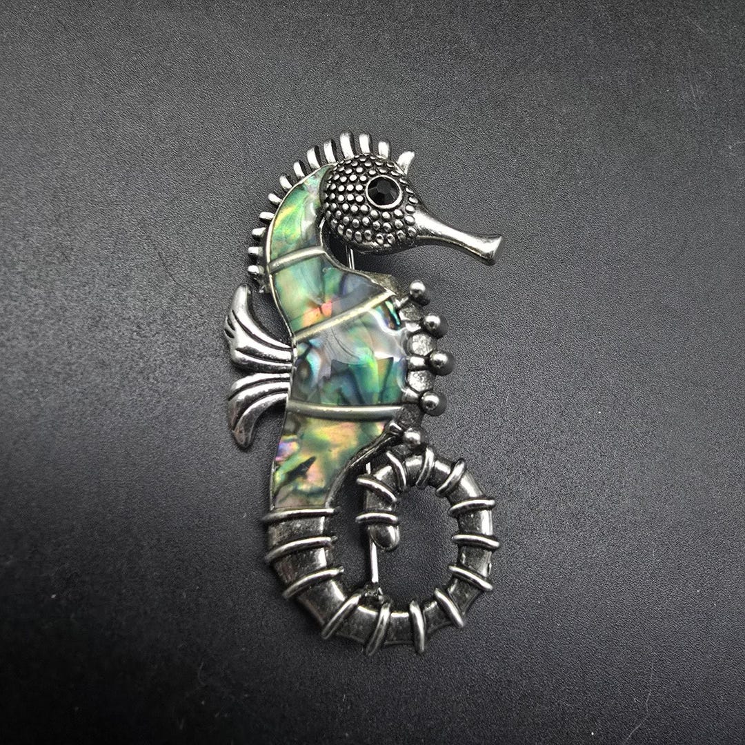 Sea Horse Brooch Faux Abalone Shell Sea Creature Animal Nautical Summer ...