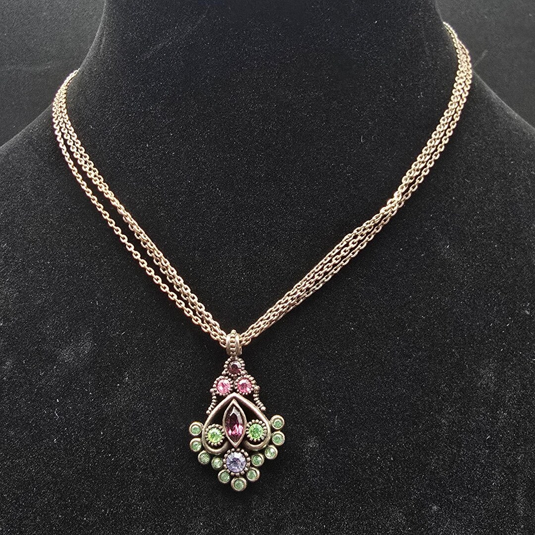 Premier Designs Madeira Necklace Pastel Rhinestones Copper Tone Chain ...
