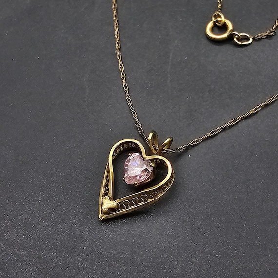 14K Gold Filled Heart Pendant Necklace Pink Rhinestone Signed PPC Etsy