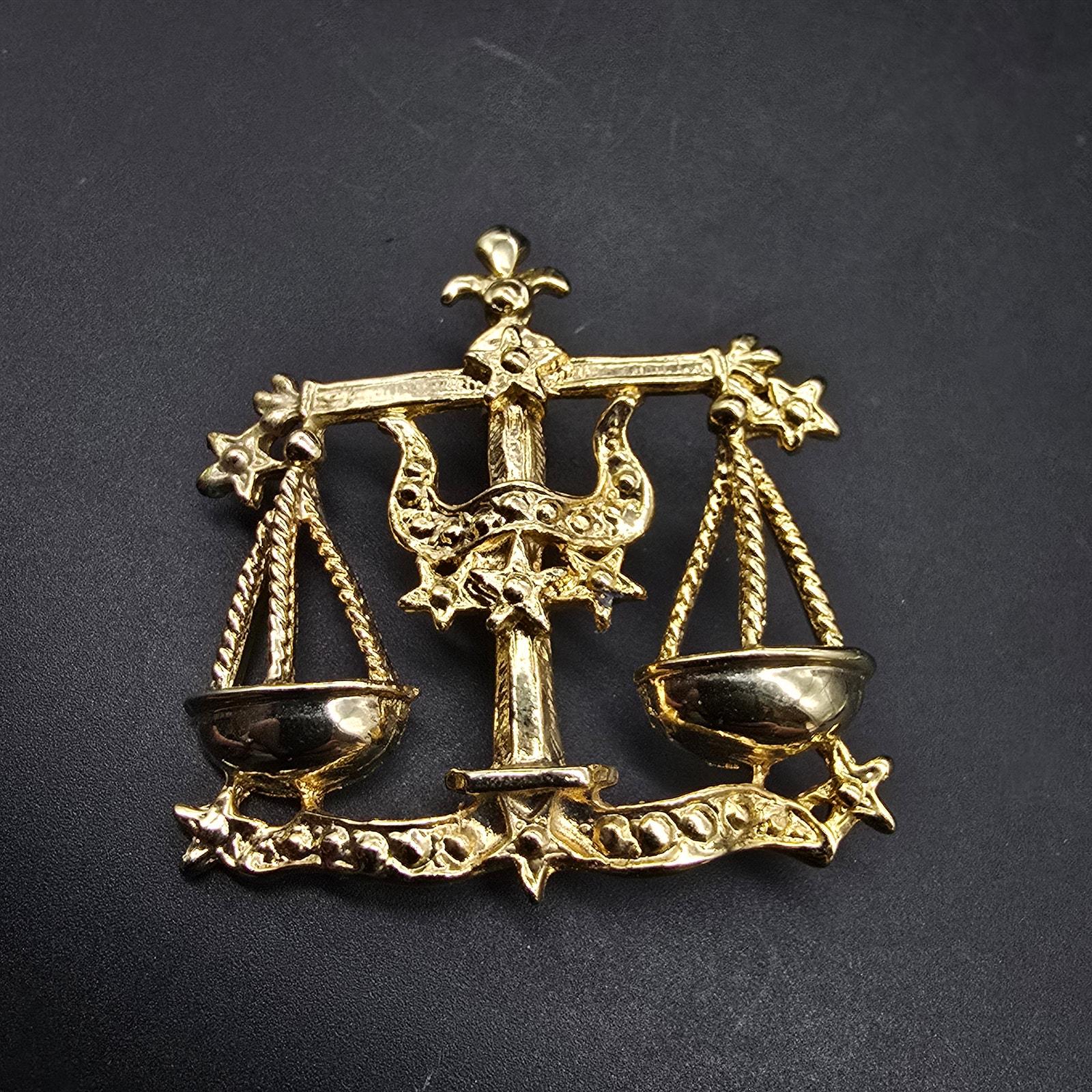 Vintage Scales of Justice Brooch Gold Tone Law School Gift Libra Zodiac ...
