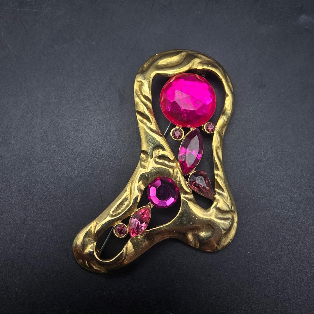 Rhinestone Cowboy Boot Brooch Pink Gold Tone Vintage 1980s Costume ...