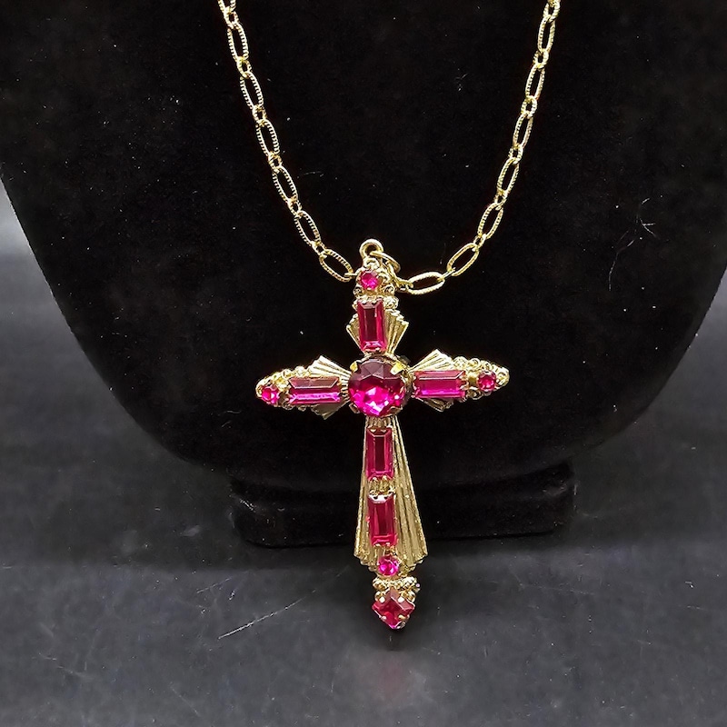 Pink Cross Necklace - Etsy