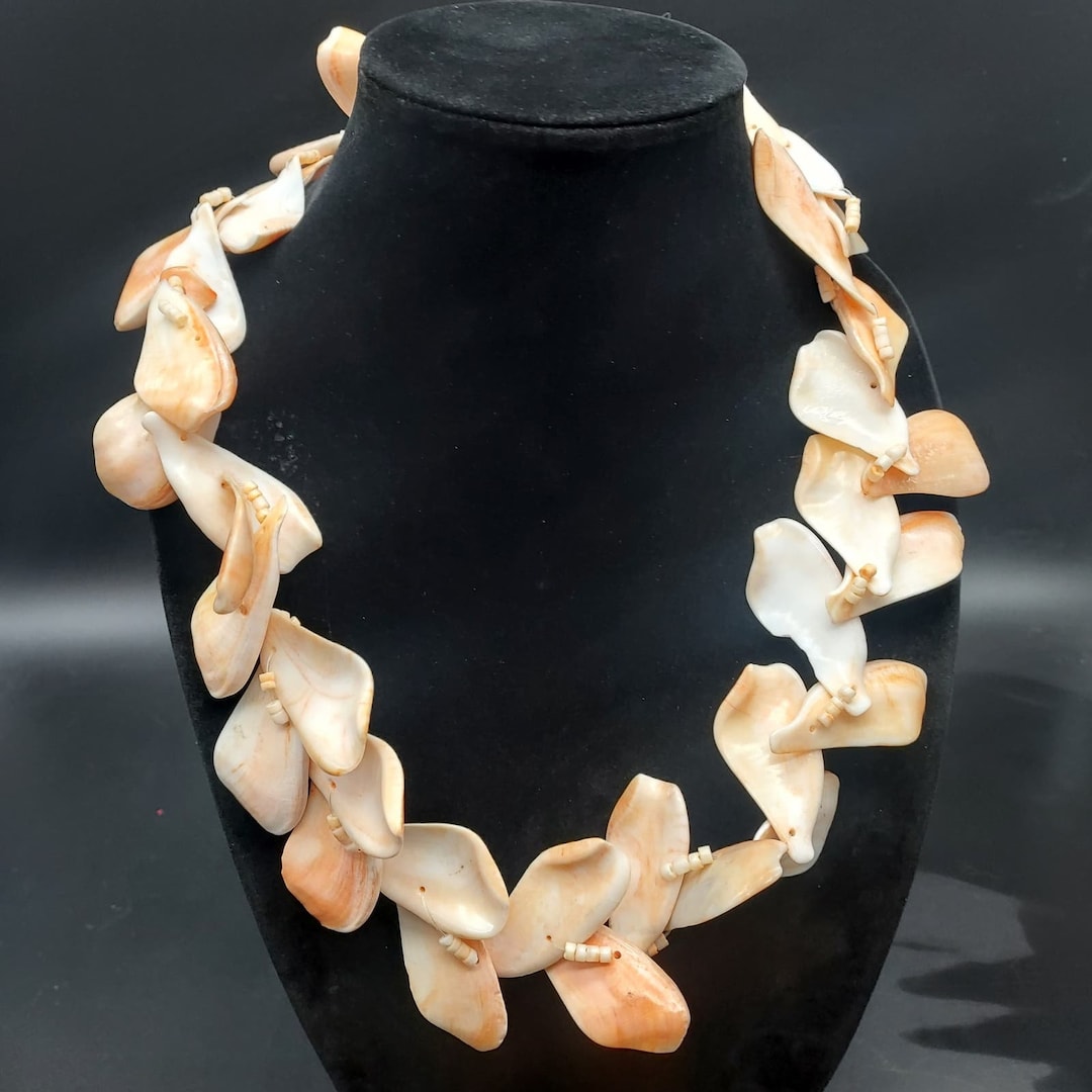 Chunky Shell Necklace Peach Orange Color Vintage Luau Beach Theme ...
