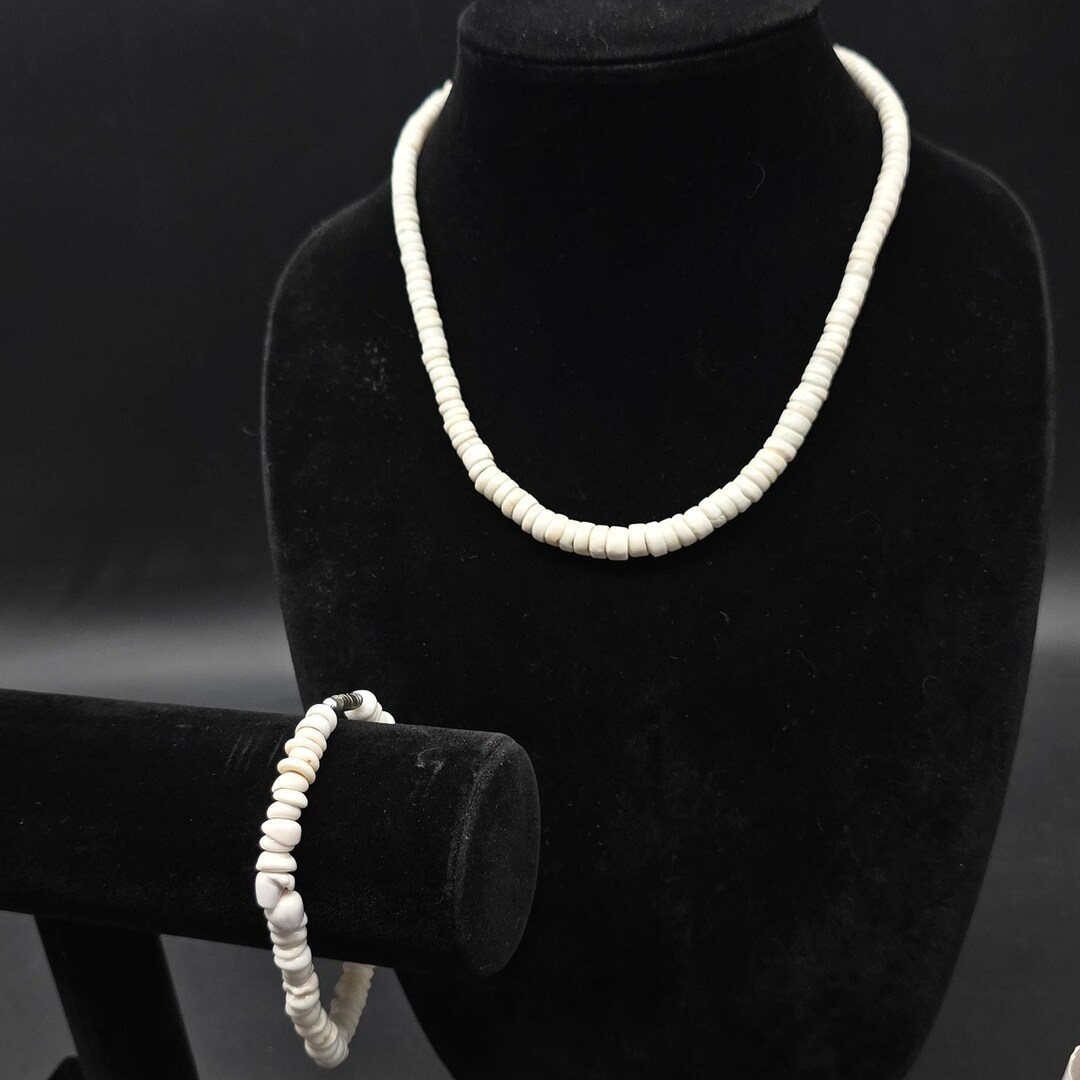 Vintage Hawaiian Puka Shell Necklace Bracelet Set Barrell Clasp Beachy ...