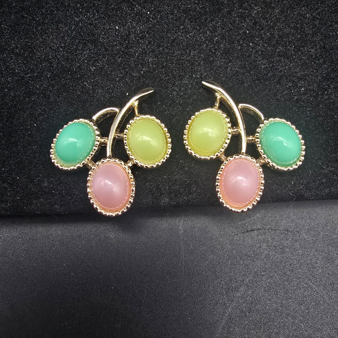Sarah Coventry Candy Landy Clip on Earrings Pastel Gold Tone Spring ...