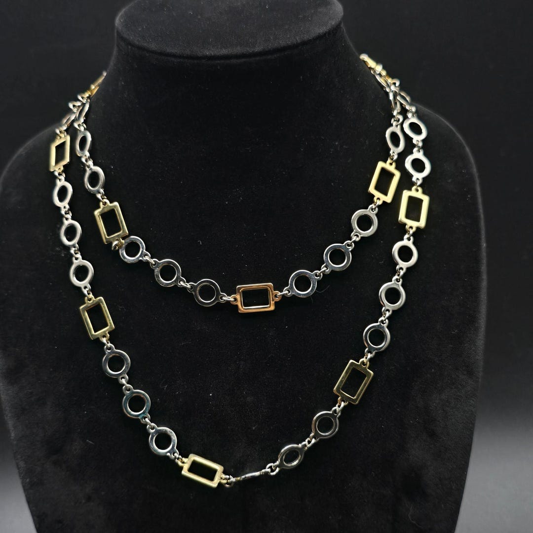 Liz Claiborne Geometric Chain Necklace Two Tone Silver Tone Gold Tone ...