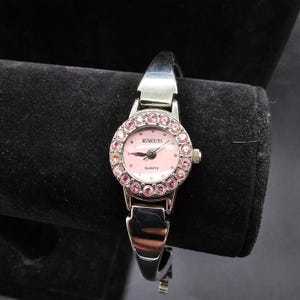 Pink Rhinestone Watch Rumours Ladies Silver Tone WORKING - Etsy