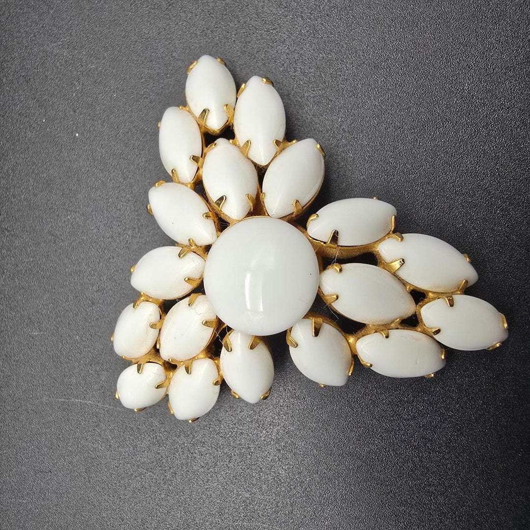 Vintage White Milk Glass Brooch Flower Triangular Costume Jewelry - Etsy