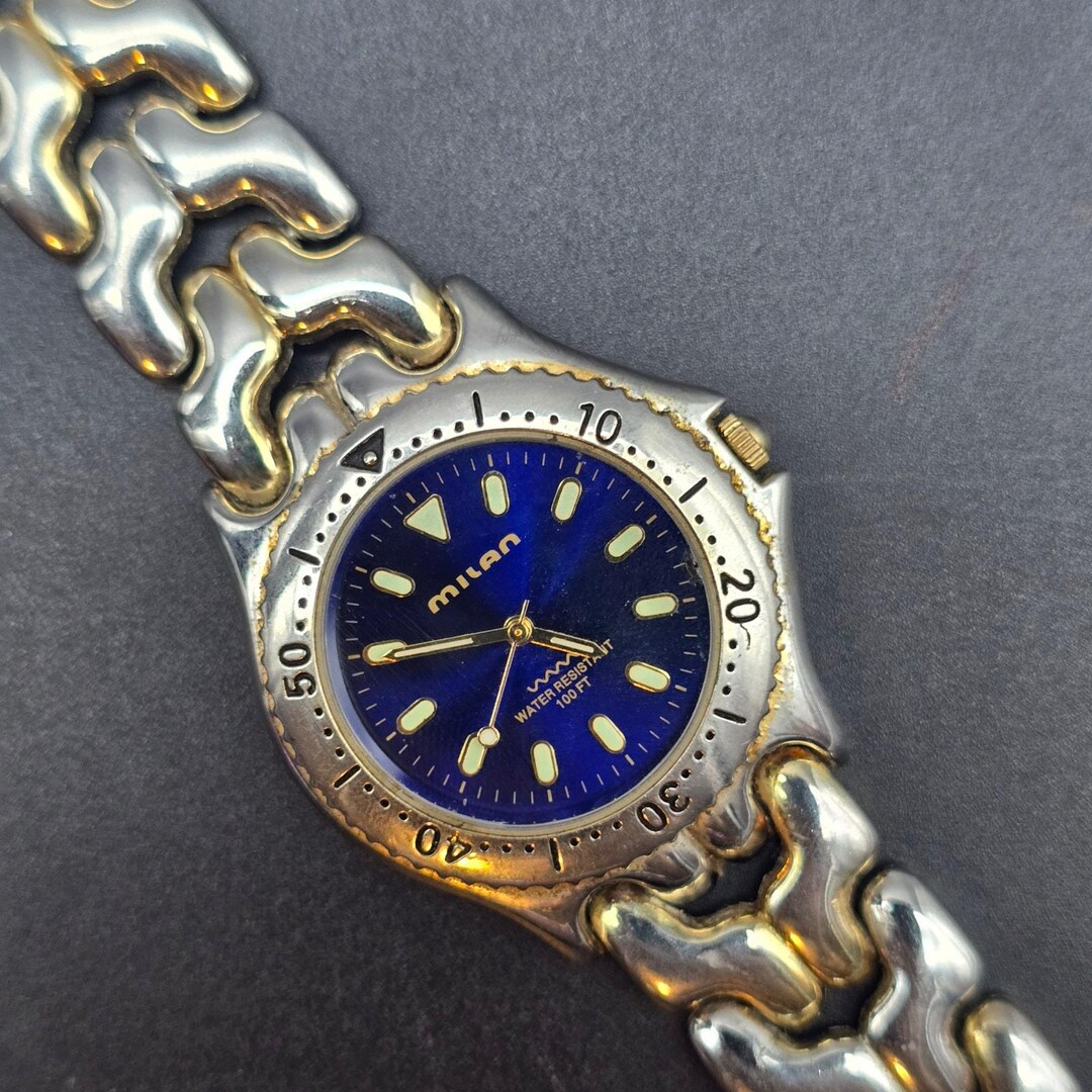 Milan Men's Quartz Watch Blue Face Two Tone Band WORKS - Etsy