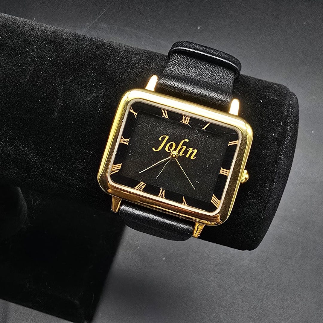 Vintage Personalized JOHN Watch Black Gold Tone Quartz WORKS - Etsy