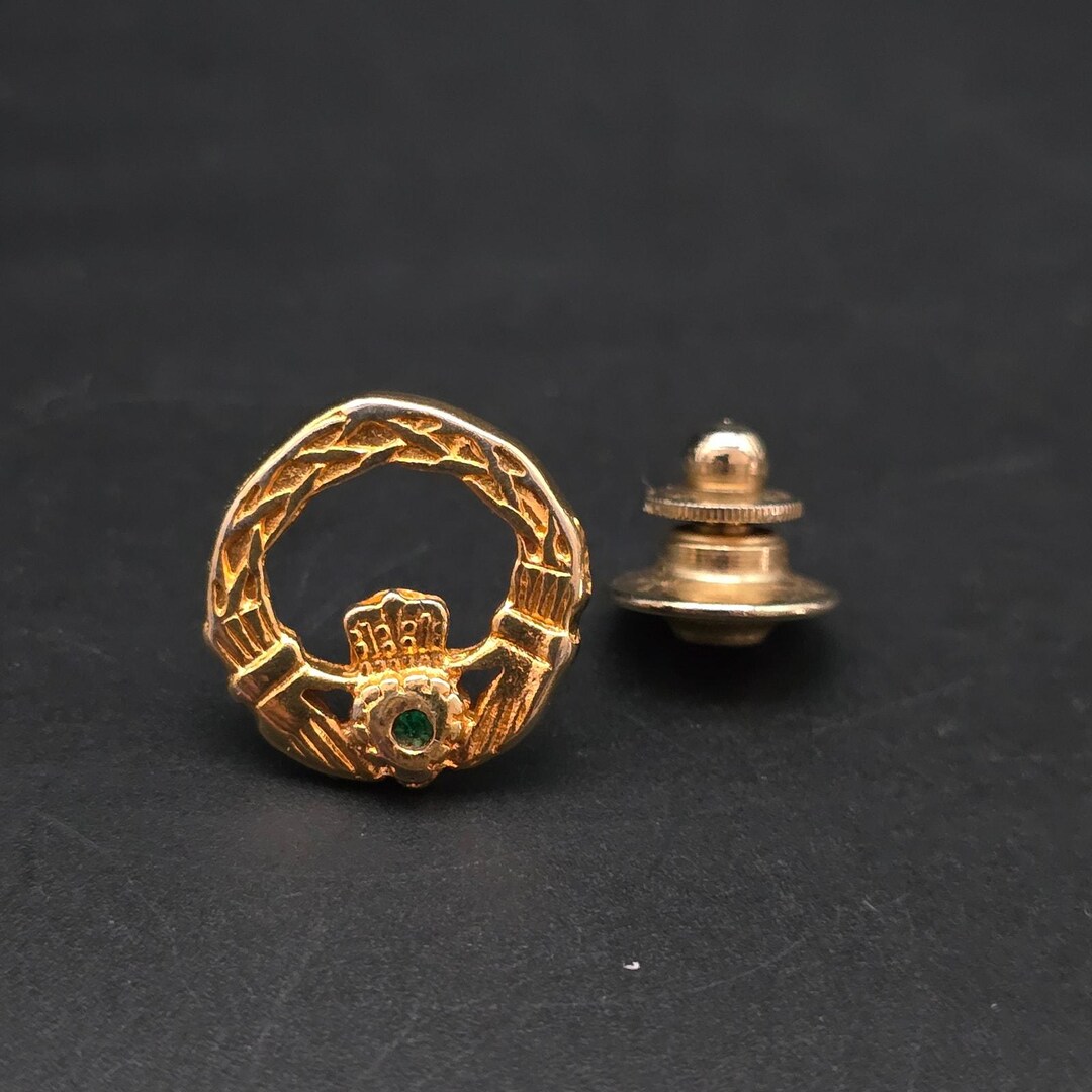 Small Irish Claddagh Pin Gold Tone Green Rhinestone St Patricks Day - Etsy