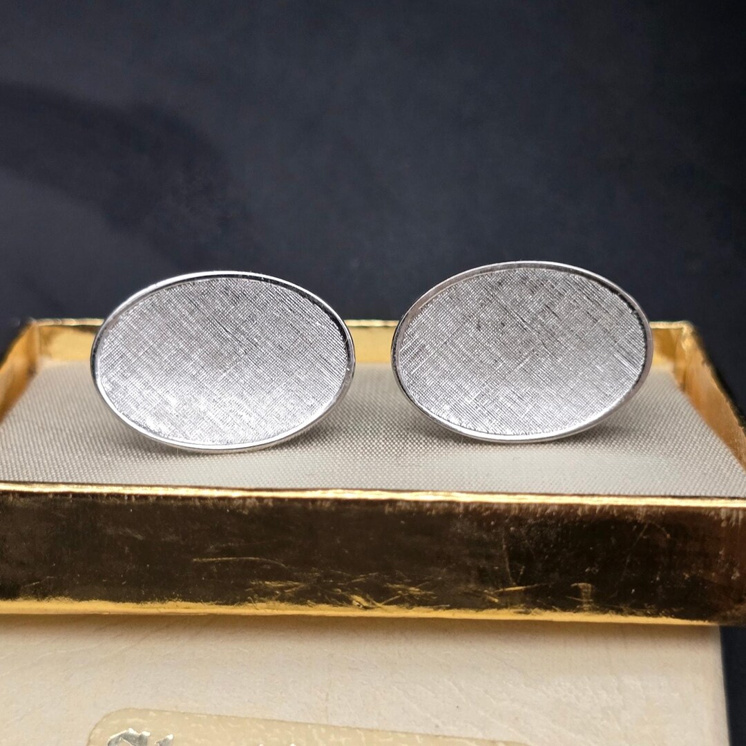 Vintage Anson Silver Tone Oval Cuff Links Vintage NOS Shallow Jewelers ...