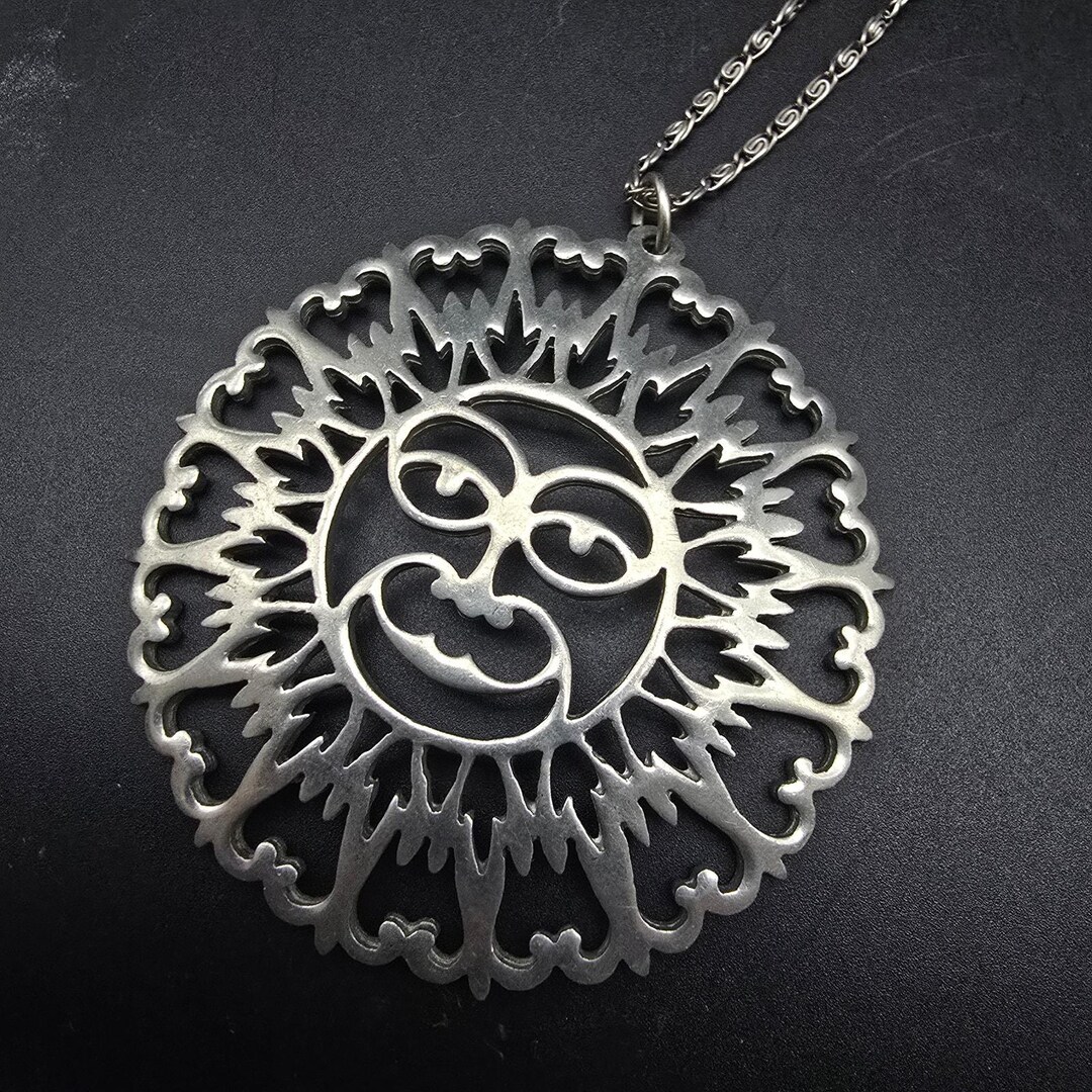 Reed and Barton Pewter Aztec Sun Face Necklace Pendant - Etsy