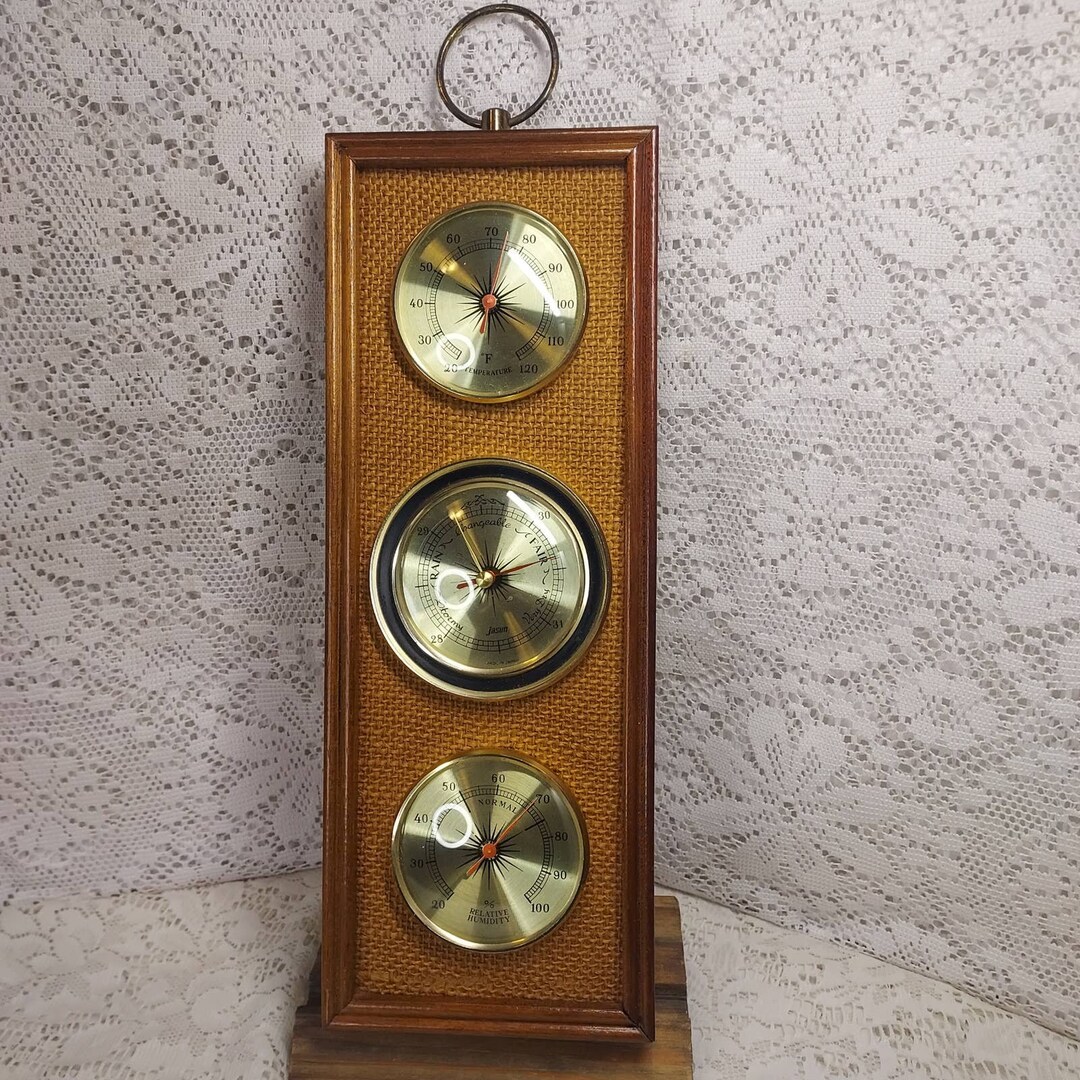 Vintage MCM Weather Station Thermometer Barometer Humidity - Etsy