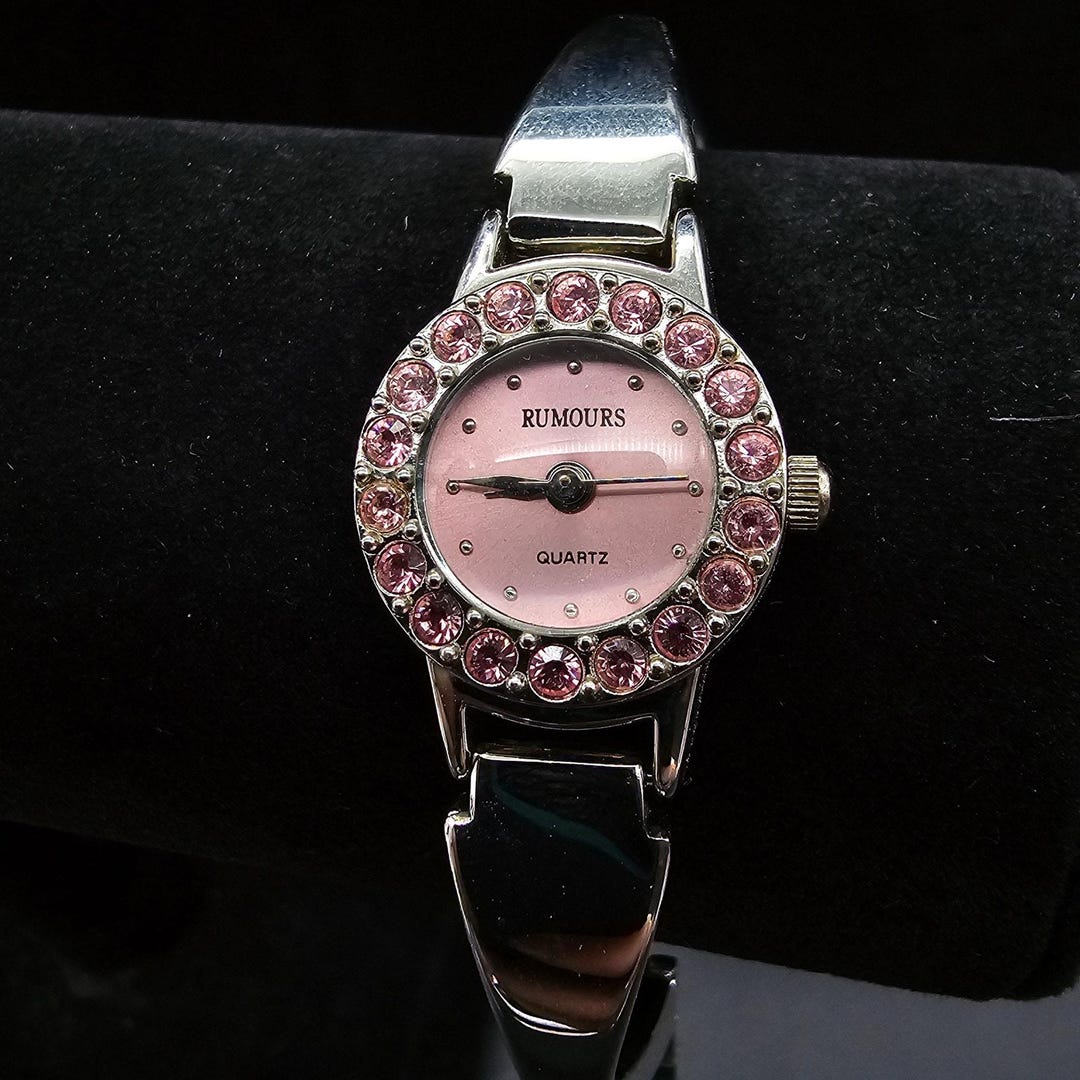 Pink Rhinestone Watch Rumours Ladies Silver Tone WORKING - Etsy