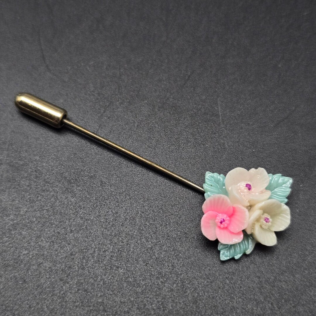 Pink Floral Stick Pin Vintage Plastic Costume Jewelry Spring Time ...