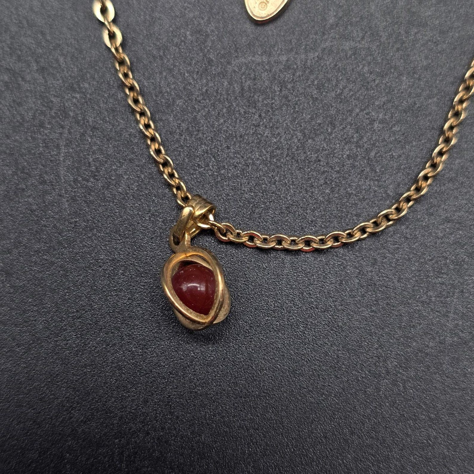 Avon Red Sphere Bead Charm Necklace Gold Tone Vintage Costume Jewelry ...
