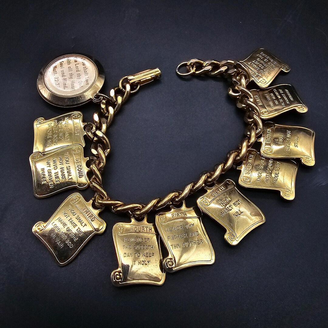 Vintage Ten Commandments Charm Bracelet Gold Tone Bible Religious - Etsy